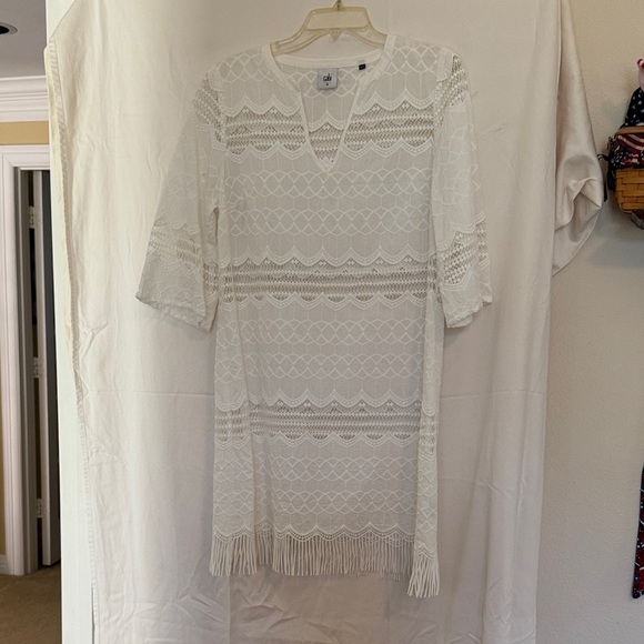 CAbi | Dresses | Cabi White Lace Fringe Dress | Poshmark